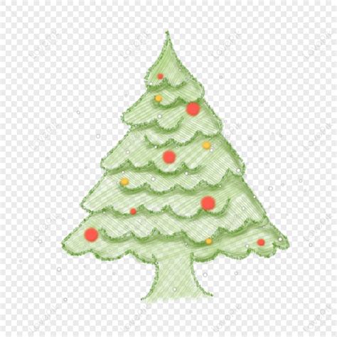 크리스마스 일러스트 빨간색과 노란색 공으로 장식 된 귀여운 크레용 트리플랫장식하다 Png 일러스트 무료 다운로드 Lovepik