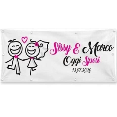 Banner Striscione Matrimonio Happy Sposi Con Nome E Data Personali