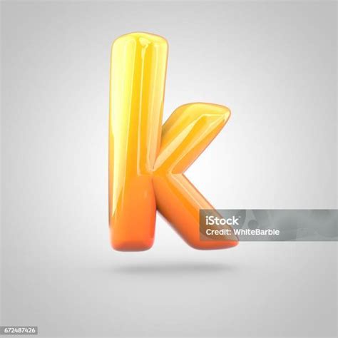 광택 있는 오렌지와 노란색 그라데이션 페인트 흰색 배경에 고립 된 알파벳 편지 K 소문자 0명에 대한 스톡 사진 및 기타 이미지