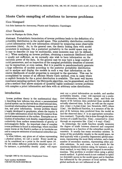 Pdf Monte Carlo Sampling Of Solutions To Inverse Problems