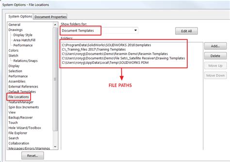 SOLIDWORKS File Locations Creating Custom Templates
