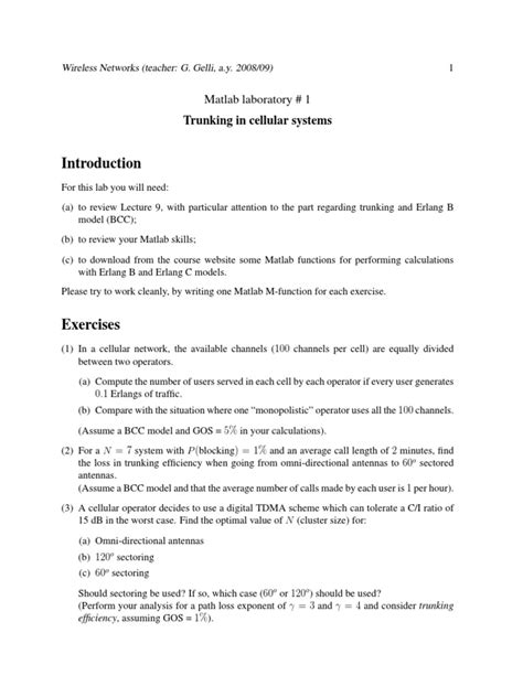 01 Lab Trunking Pdf Cellular Network Mathematical Optimization