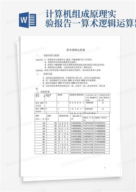 计算机组成原理实验报告一算术逻辑运算器word模板下载 编号qbayggzo 熊猫办公