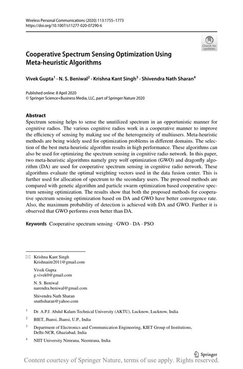 cooperative spectrum sensing optimization using meta heuristic