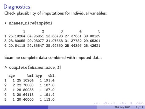 Sheffieldr July Meeting Multiple Imputation With Chained Equations Mice Package Ppt