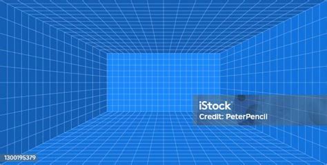 원근 3d 그리드 룸 화면 그래프 용지 시트 텍스처 템플릿입니다 벡터 일러스트레이션 청사진에 대한 스톡 벡터 아트 및 기타 이미지 청사진 3차원 형태 바둑판 Istock