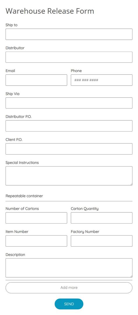 Warehouse Release Form Template 123formbuilder