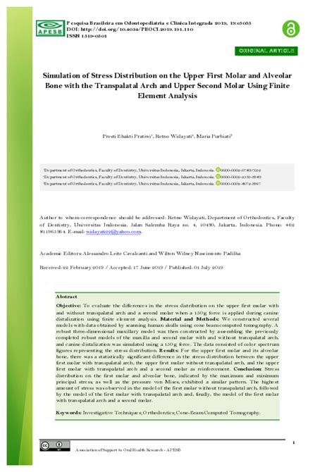 Pdf Simulation Of Stress Distribution On The Upper First Molar And Alveolar Bone With The