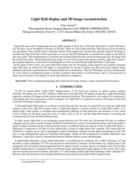 PDF Light Field Display And D Image Reconstruction