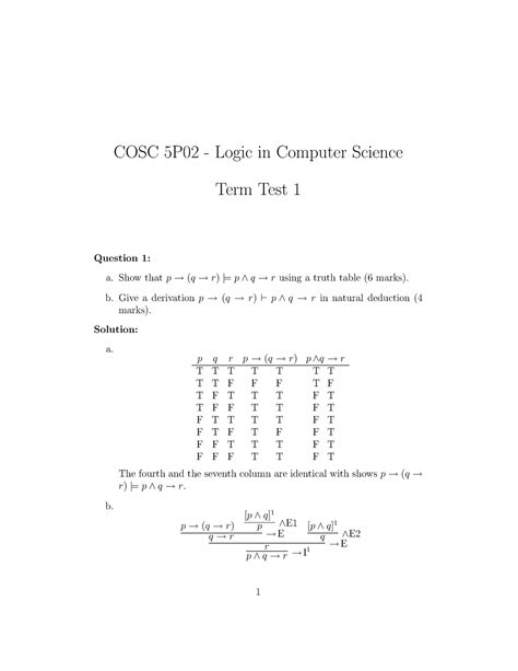 Test 2010 Questions And Answers COSC 5P02 Logic In Computer Science Term Test 1 Question 1