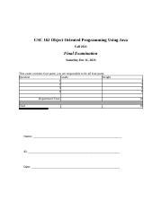 Final Exam Object Oriented Programming In Java CSC Course Hero