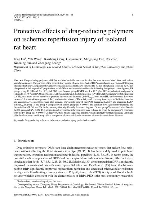 Pdf Protective Effects Of Drag Reducing Polymers On Ischemic
