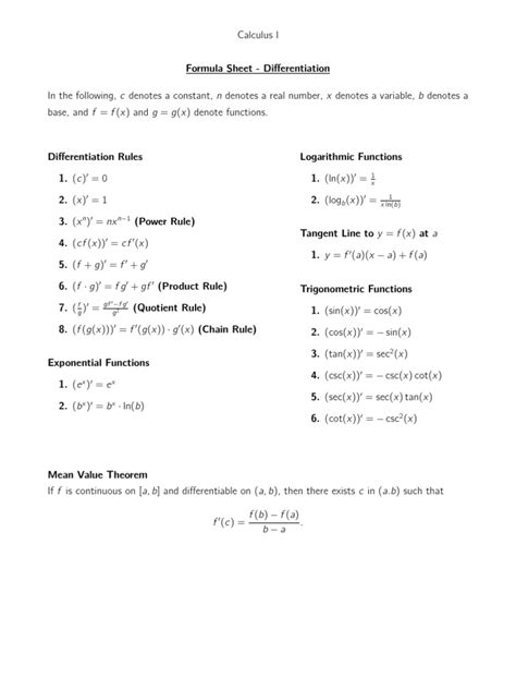 Chapter4 Formulasheet Pdf Trigonometric Functions Complex Analysis