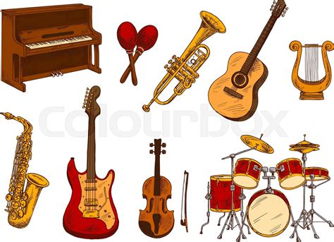 Retro Sketch Of Classical Musical Instruments Stock Vector Colourbox