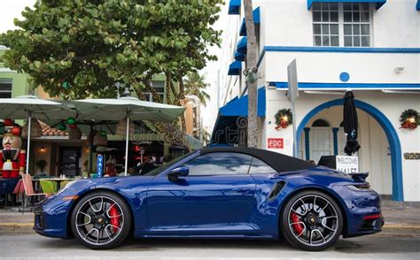Miami Florida Usa December 15 2024 Blue Porsche 992 Convertible
