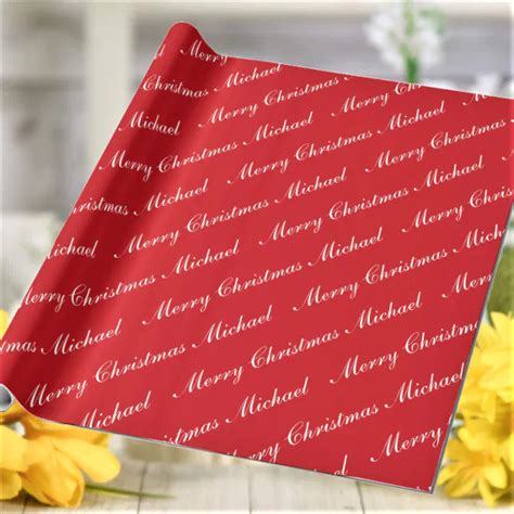 Merry Christmas Custom Name Red Chic Personalized Wrapping Paper Zazzle