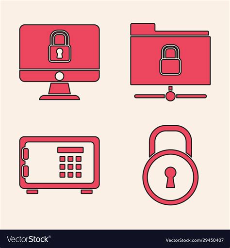 Set Lock Lock On Computer Monitor Screen Ftp Vector Image