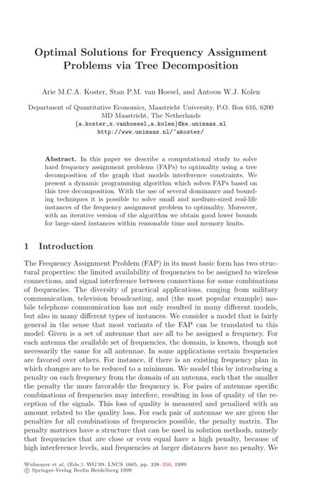 Pdf Optimal Solutions For Frequency Assignment Problems Via Tree Decomposition