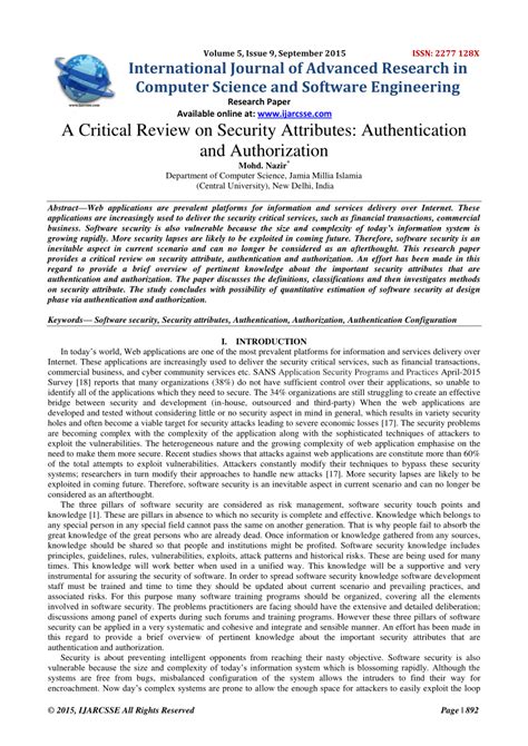 Pdf A Critical Review On Security Attributes Authentication And