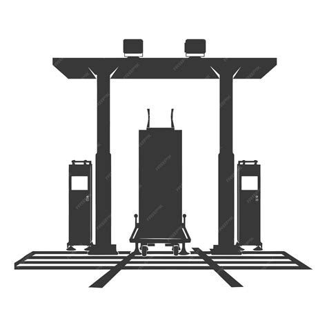 스레이 수하물 스캐너와 금속 탐지기 게이트가 있는 실루 공항 보안 검문소 프리미엄 벡터