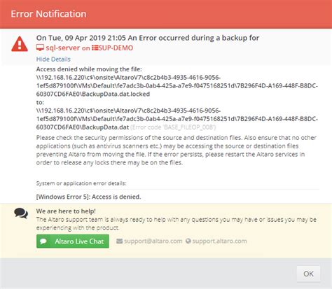 Backups Failing With Windows Error Access Is Denied Hornetsecurity KnowledgeBase