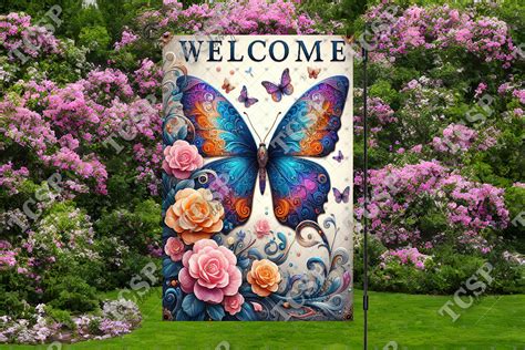 Butterfly Welcome Garden Flag Graphic By Tcsp Designs · Creative Fabrica