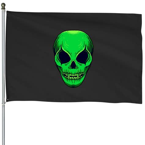 Aliens Scary Alien Ufo Trippy Green Alien Skull Halloween Cool Ufo House Flags Sold By