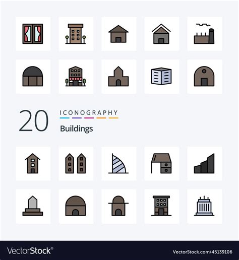 20 Buildings Line Filled Color Icon Pack Like Vector Image