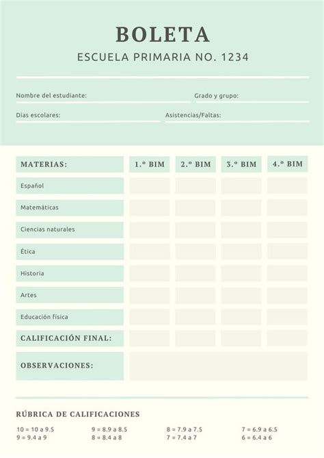 Plantillas Para Boletas De Calificaciones De Primaria Para Imprimir Canva