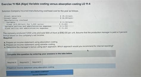 solved exercise 11 16a algo variable costing versus