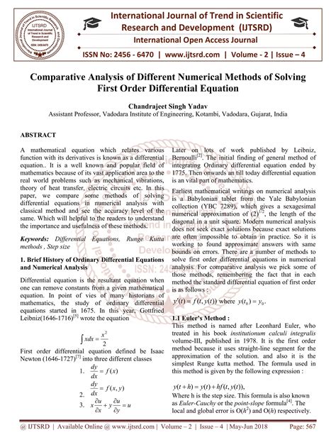 Comparative Analysis Of Different Numerical Methods Of Solving First Order Differential Equation