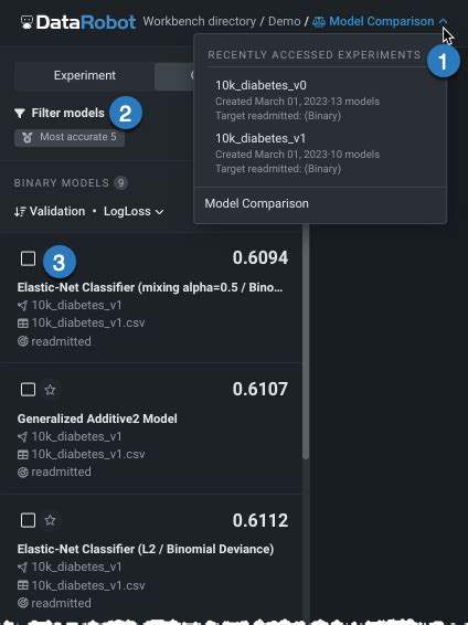 compare models datarobot docs