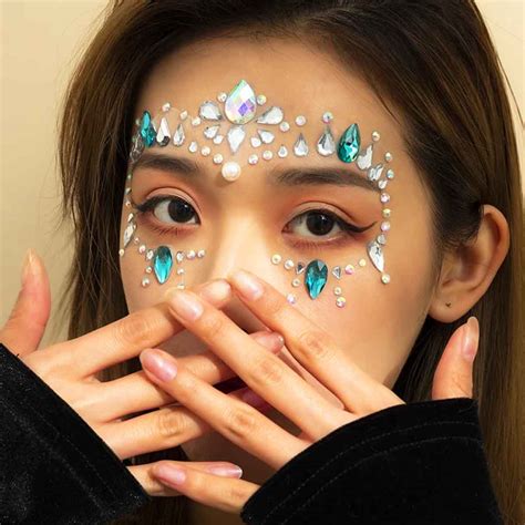 Adesivo Facial Strass Pedras Autocolantes Maquiagem Azul