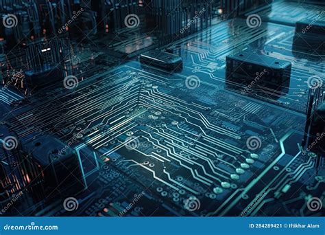 Circuit Board With Microchips And Connections 3d Rendering High Tech Circuit Board With
