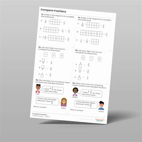 Year 6 Compare Fractions Varied Fluency Resource Classroom Secrets