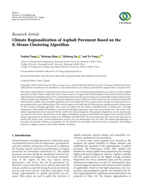 Research Article Climate Regionalization Of Asphalt Pavement Based On