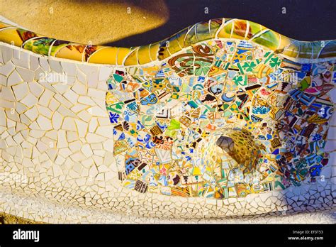 Details Of The Trencadis Broken Mosaics In Park Güell Designed By