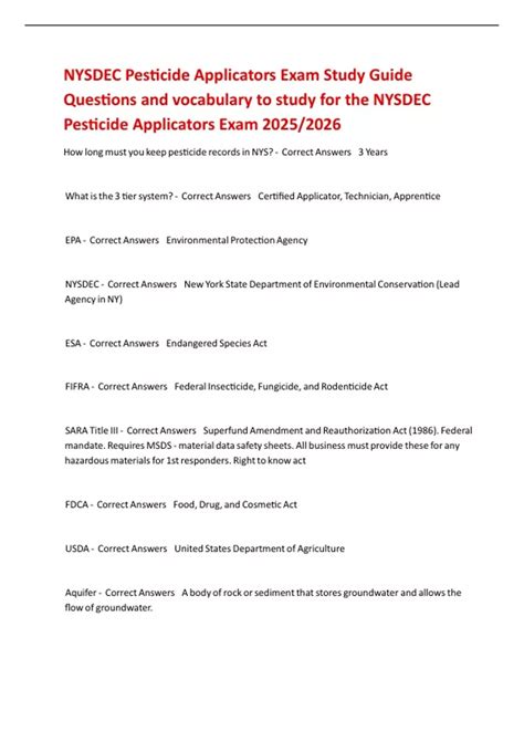 Nysdec Pesticide Applicators Exam Study Guide Questions And Vocabulary