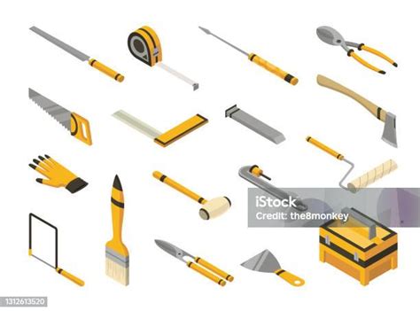 등등 측정 핸드 도구 집합입니다 핸디맨 수리를위한 도구의 자세한 아이콘 빌더 악기의 벡터 장비 키트 흰색 배경에 집 수리를위한