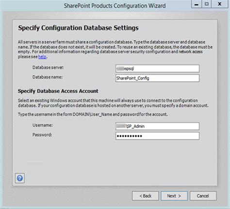 SharePoint Configuration Wizard Database Settings MS Technology Talk