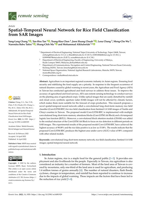 Pdf Spatial Temporal Neural Network For Rice Field Classification From Sar Images