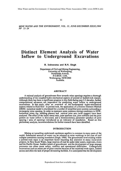 Pdf Distinct Element Analysis Of Water Inflow To Underground Excavations