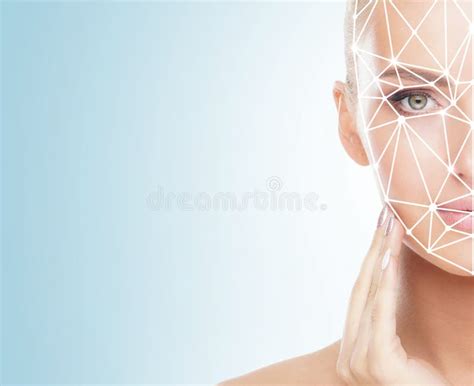 Portrait Of Attractive Woman With A Scnanning Grid On Her Face Face Id Security Facial
