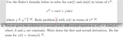 Solved Use The Eulers Formula Below To Solve For Cos T And