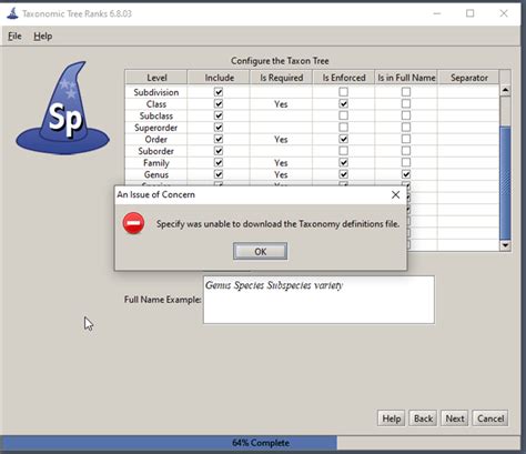 unable to download taxonomy definitions file or pre load taxon get