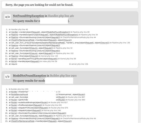php laravel 5 2 try catch not working stack overflow