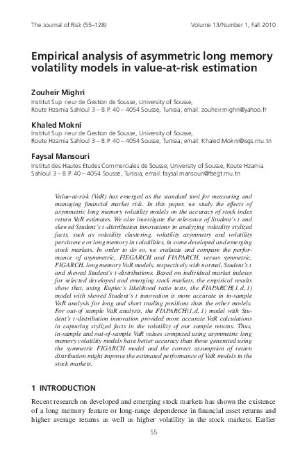 Pdf Empirical Analysis Of Asymmetric Long Memory Volatility Models In