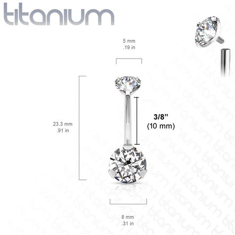 G23 Titanium Internally Threaded Tri Prong Cz Belly Button Ring