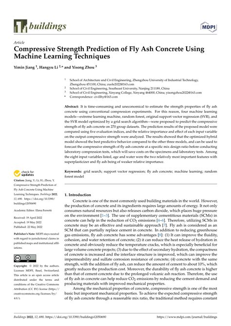 Pdf Compressive Strength Prediction Of Fly Ash Concrete Using Machine Learning Techniques