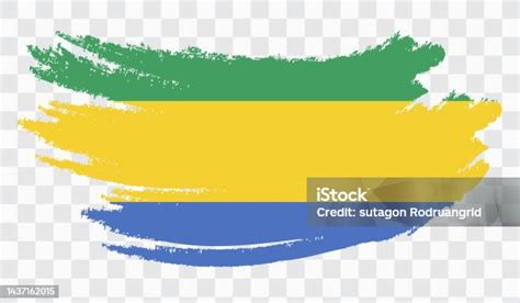 가봉 국기와 그루지 브러시 스트로크 수채화 그림 깃발 포스터 국기의 배너 스타일 수채화 그리기 투명한 배경에 격리된 벡터입니다 가리기에 대한 스톡 벡터 아트 및 기타 이미지